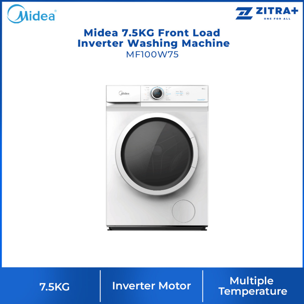 Midea 7.5KG Front Load Inverter Washing Machine MF100W75 | 90 Degree ...