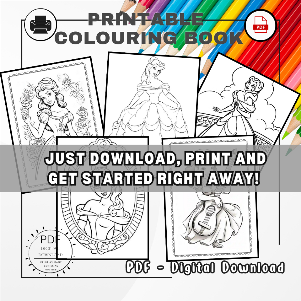 (PDF) Disney Princesses Coloring Pages Printable Buku Mewarna Puteri ...