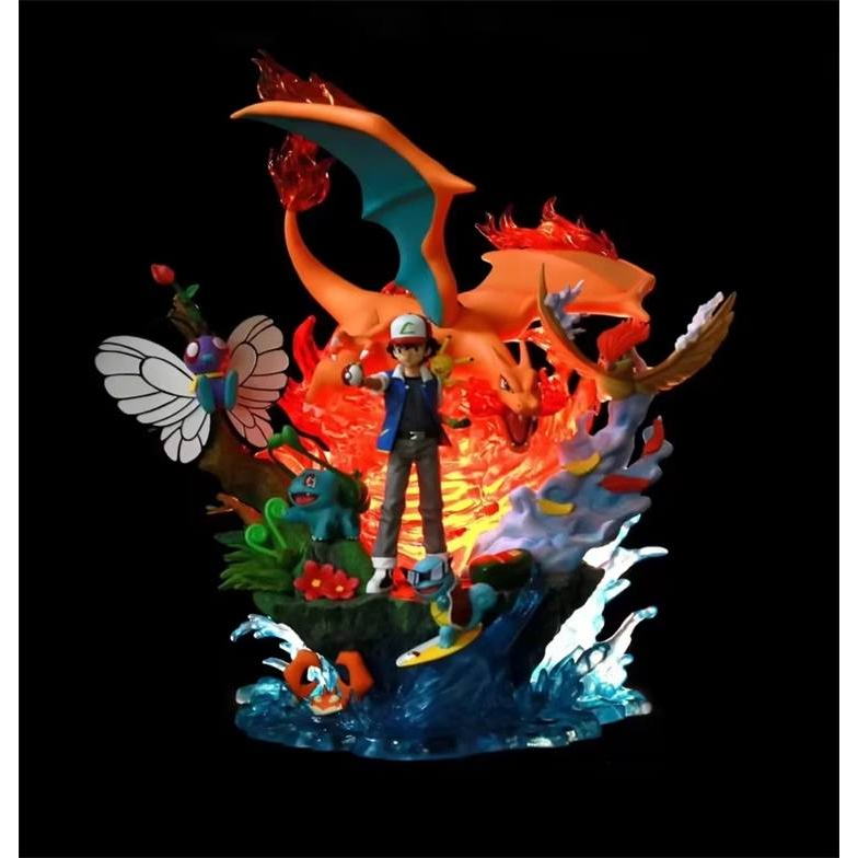 Pokemon Ash and First Gen Pokemon PVC Statue with LED Pokemon Charizard ...