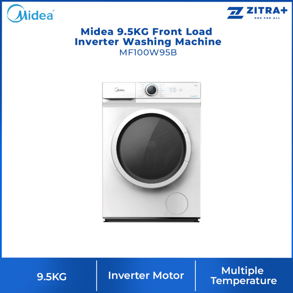 Midea 9.5KG Front Load Inverter Washing Machine MF100W95B | 90 Degree ...