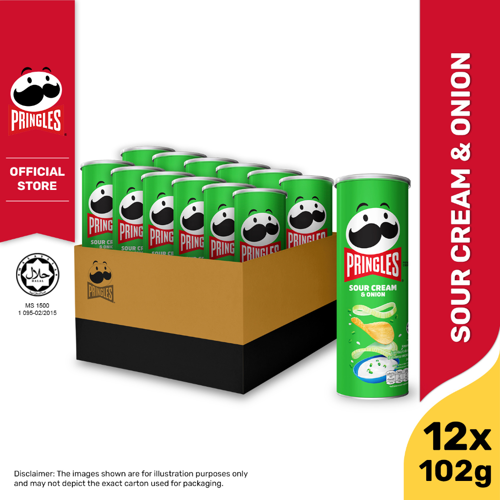 Pringles Potato Crisps Chips - Sour Cream & Onion 1 Carton (12 x 102g ...