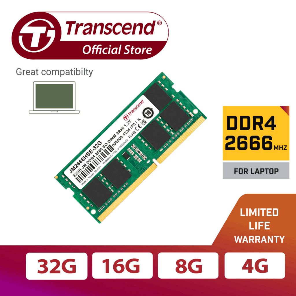 Transcend JetRam DDR4 2666MHz Laptop Memory RAM (4GB / 8GB / 16GB / 32GB) JM2666 | Shopee Malaysia