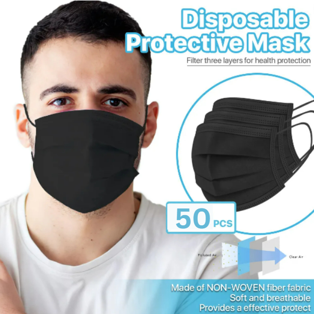 [ Ready Stock ] Black Mask Adult (Face Mask 3ply 50pcs With Box ...