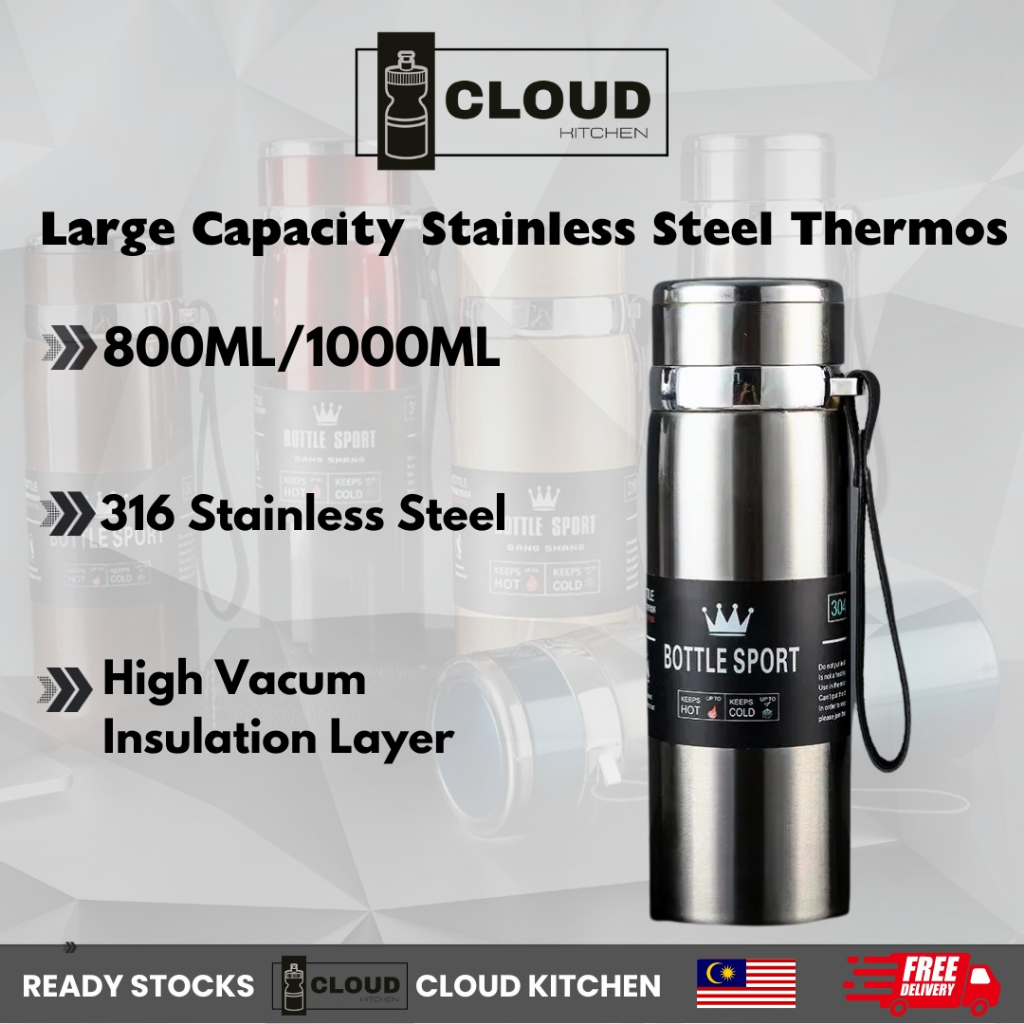 【CloudK】800ml 1000ml 316 Stainless Steel Vacuum Flask Bottle Cup 316 Kelalang Vakum 316不锈钢保温瓶 ...
