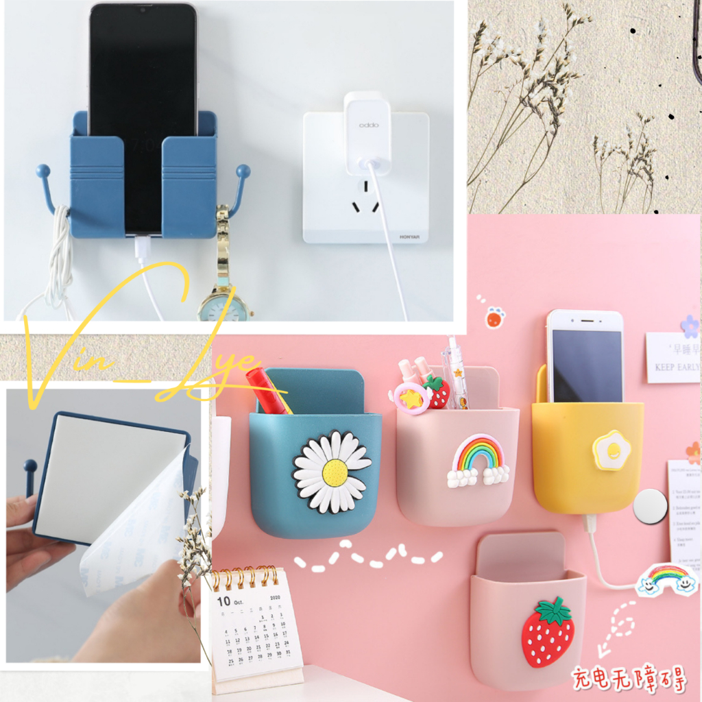 Phone Holder Cable Hanger Remote Control Organizer Wall Stick Storage ...