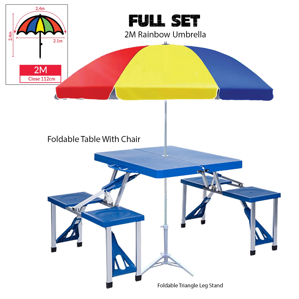 Foldable Picnic Table Meja Lipat With 4 Chairs Folding Adjustable ...