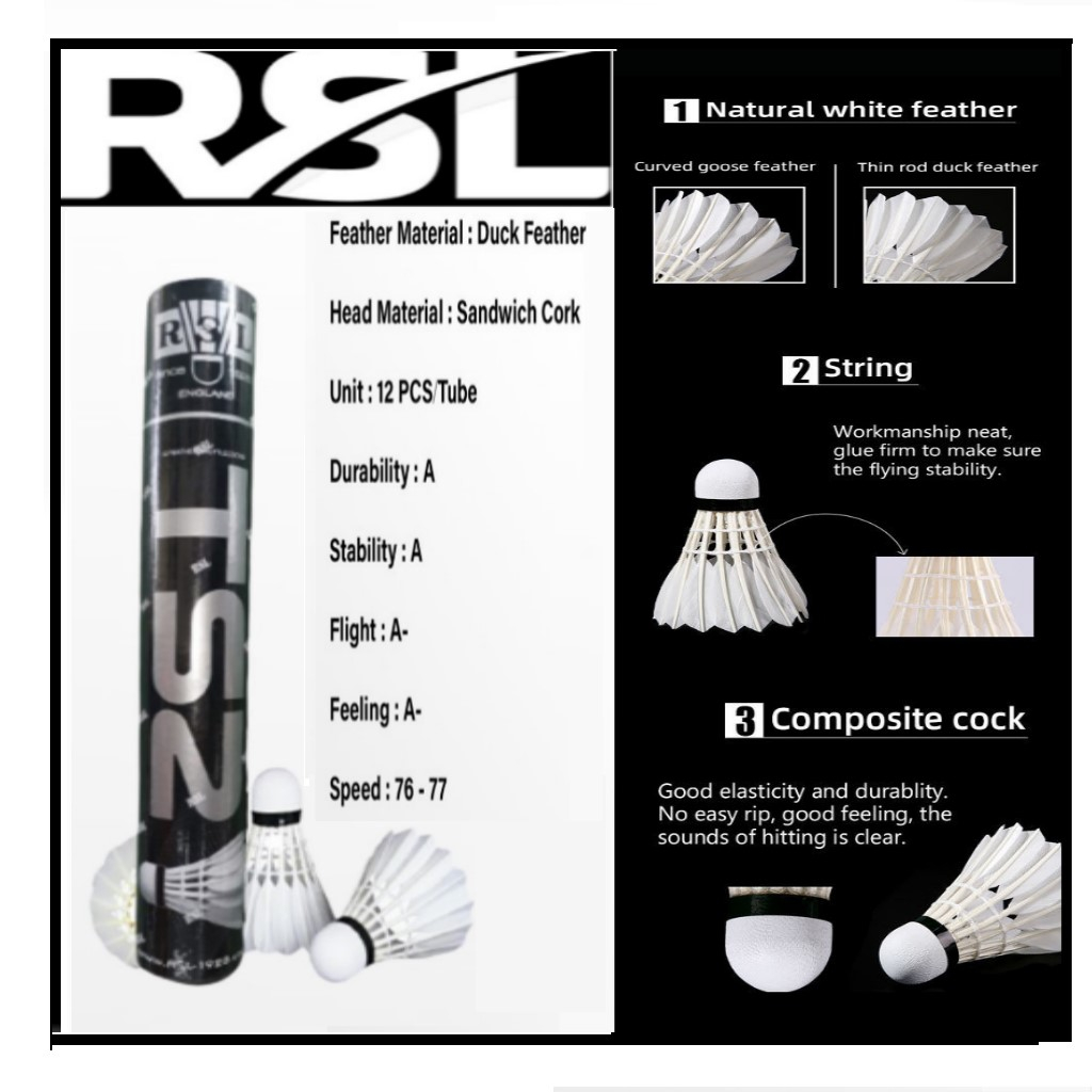 RSL Shuttlecock Badminton Feather Shuttlecock bulu (12 Pcs) bulutangkis ...
