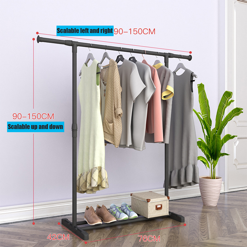 Single/Double Pole Clothes Hanging Rack with Wheels Laundry Organizer ...
