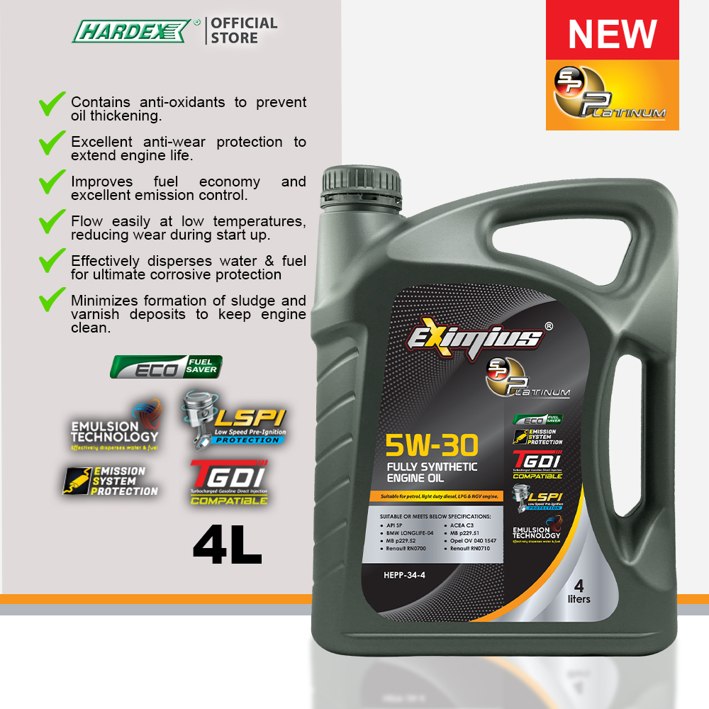 HARDEX Eximius SP Platinum Fully Synthetic Engine Oil SAE 5W-30 (1L/4L ...