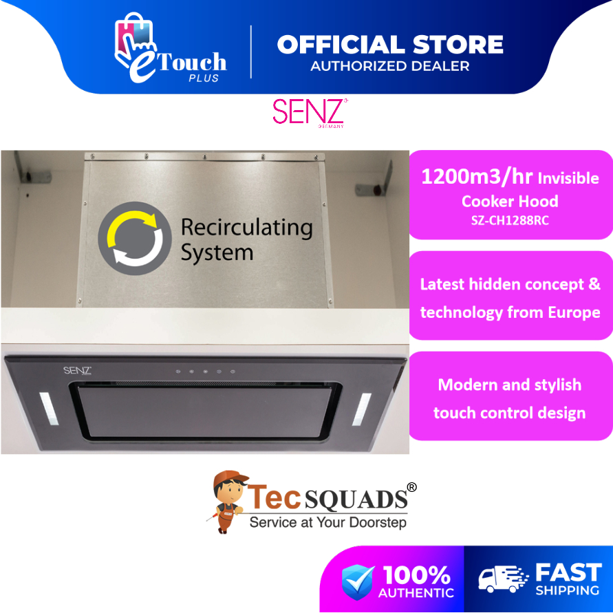 SENZ 1200m3/h Invisible Cooker Hood (Black) [ SZ-CH1288RC-B / SENZ SZ ...