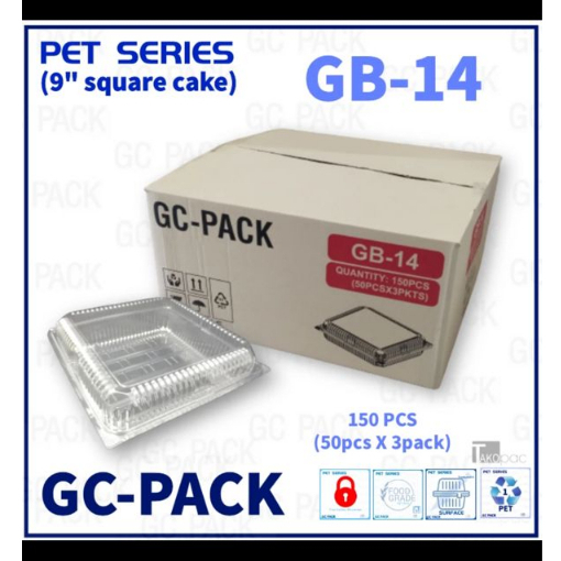 GB-14 9"Square Cake PET Plastic Tray with Lock Bakery Disposable Clear ...