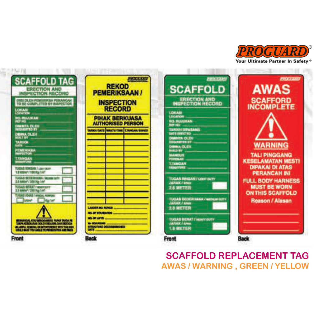PROGUARD Scaffold Tag "AWAS / WARNING" Incomplete Scaffold or GREEN ...