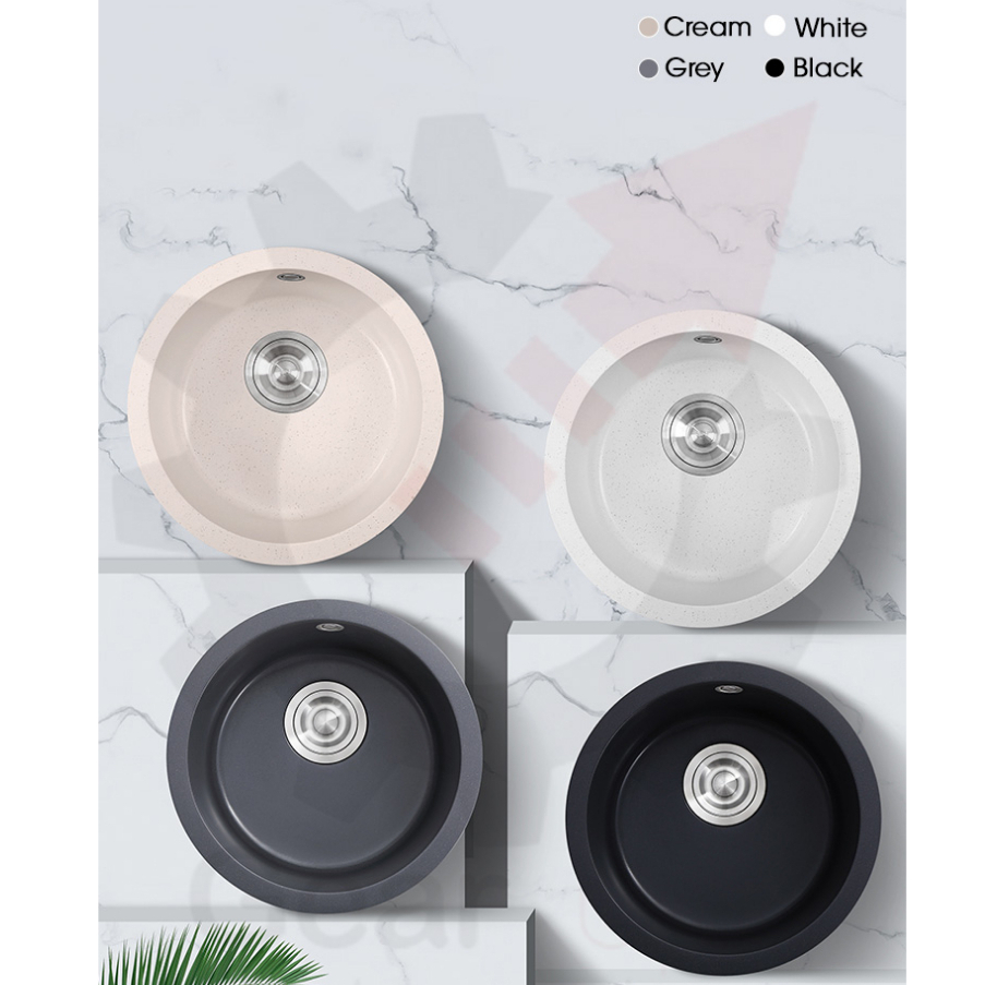Quartz Black / Sand / Oatmeal Round (45 / 46cm) Kitchen Single Bowl ...