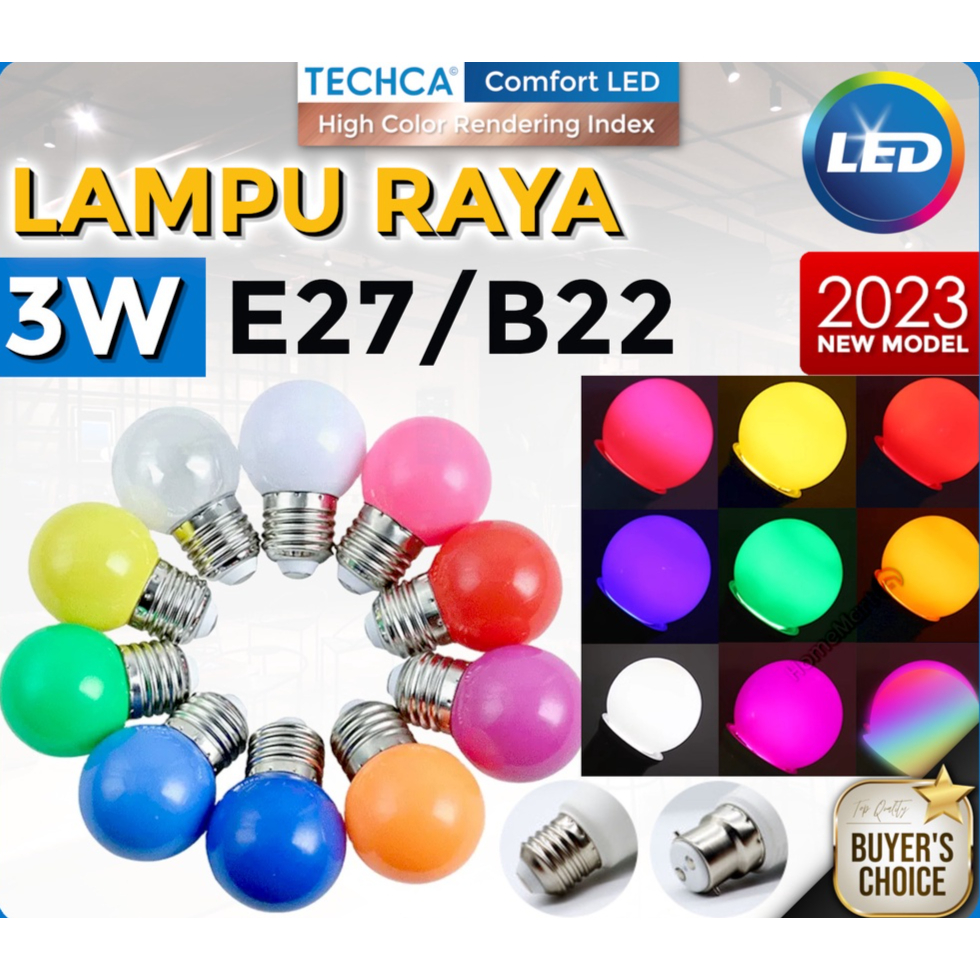 (Lampu Raya) LED Bulb 3W Ping Pong Light Bulb E27/B22 (Red/Yellow/Green ...