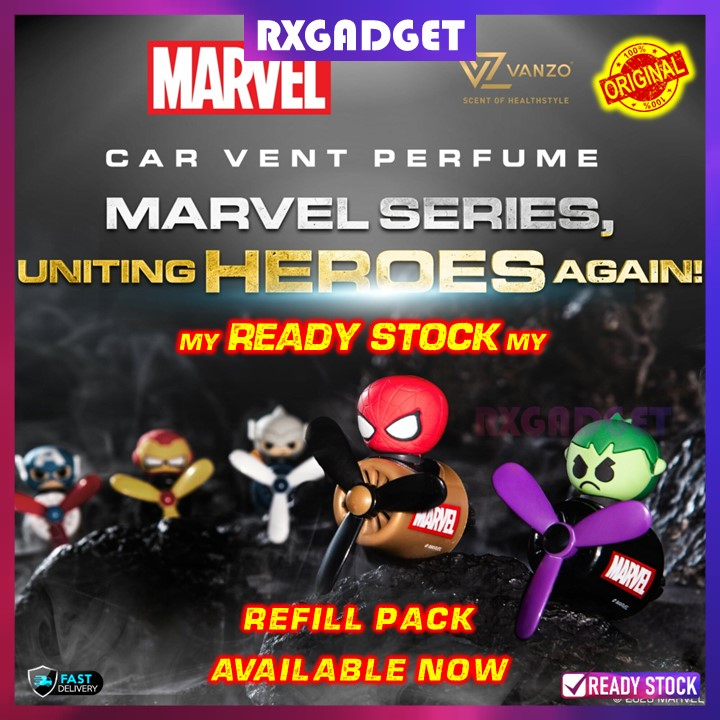 💯ORI💯 VANZO MARVEL Series Car Vent Perfume Spiderman Hulk Air Freshener ...