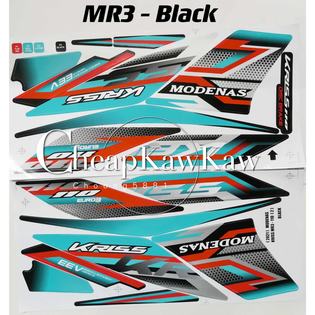 Modenas Kriss110 MR3 Euro 3 ( 2021 ) ( 2 ) Body Cover Stripe Sticker ...