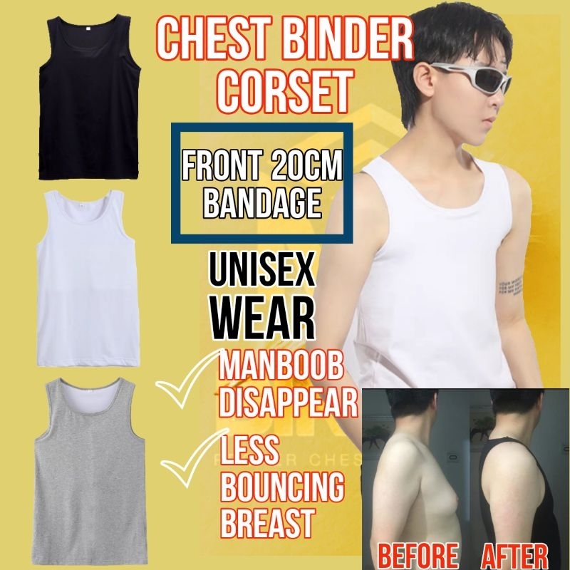 (PLUS SIZE 5XL 6XL READY STOCK) 20CM BANDAGE PLAIN COLOUR CHEST BINDER ...