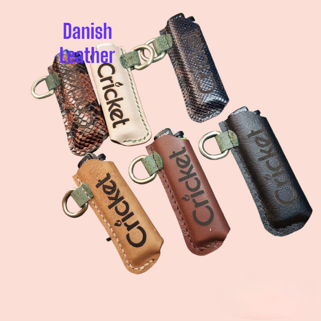 leather lighter case / sarung lighter kulit cricket logo engrave with ...