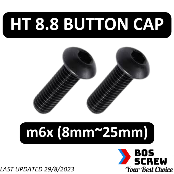 HT Socket Button Head Cap Screw m6 x 8mm~25mm DIN9427 (Black) (Allen ...