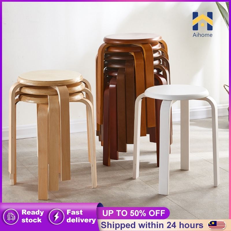 Simple Modern Solid Wood Stool Multipurpose Strong Solid RubberWood ...
