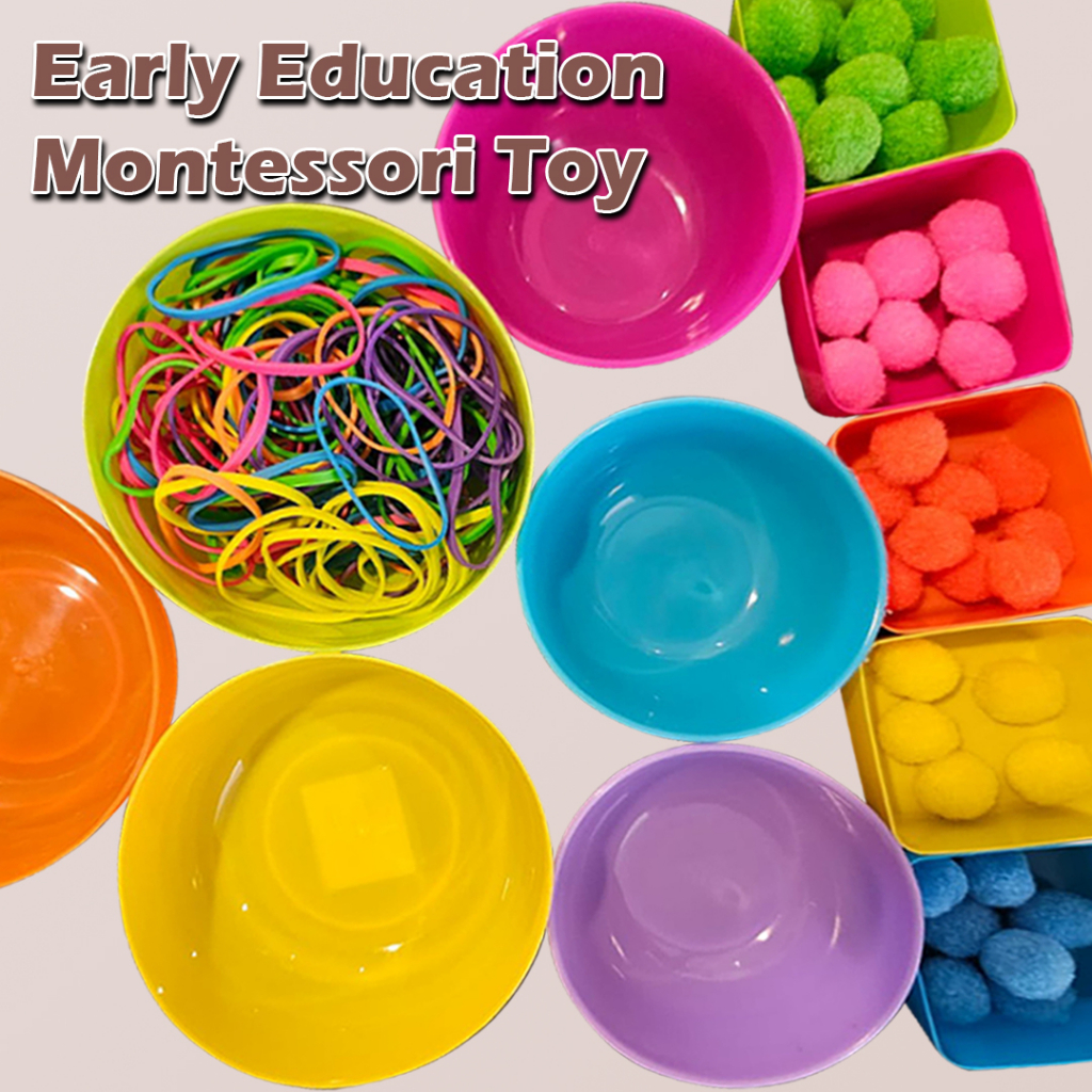 Early Education Montessori Sensory Toy / Game - Shorting Color Pom Pom ...