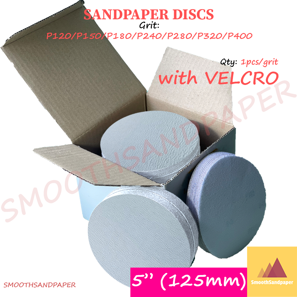 5" (125mm) Abrasive White Sandpaper Discs Silicon Carbide (Velcro ...