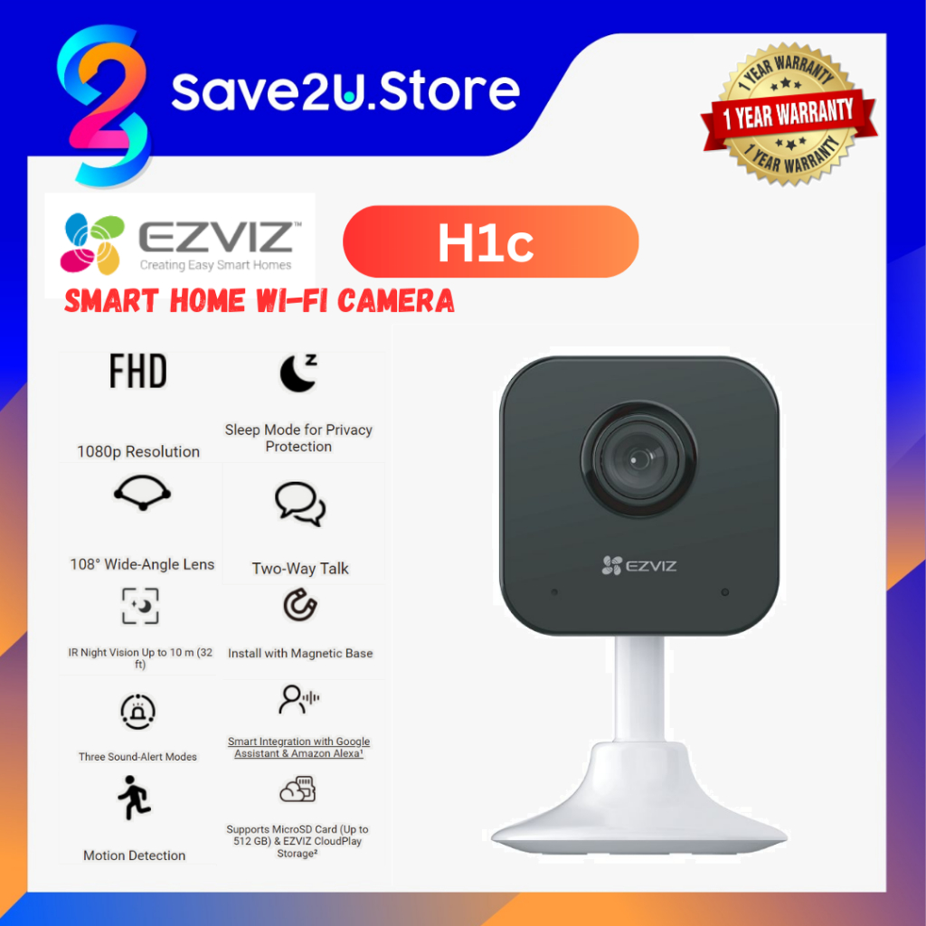 Ezviz H1c 2MP Smart Wi-Fi Camera Indoor 1080p | Shopee Malaysia