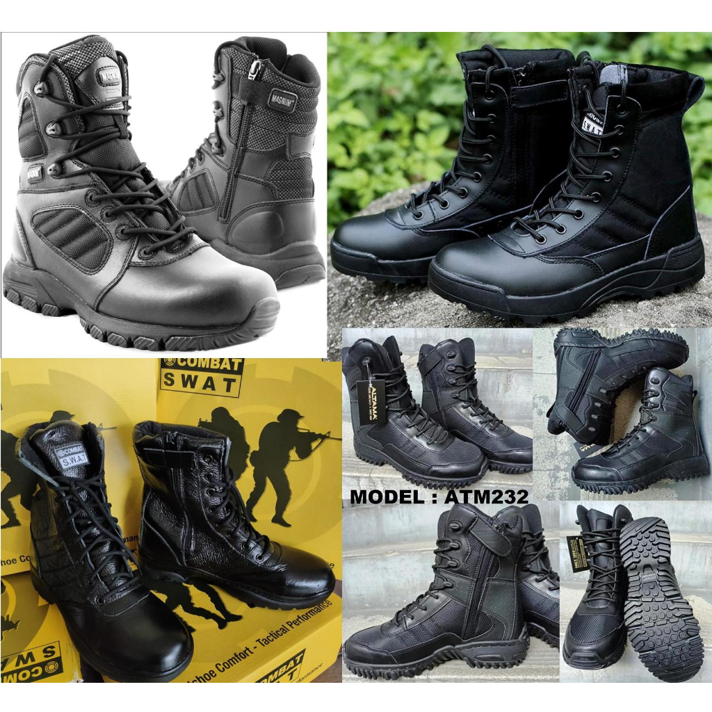 Kasut Kulit Swat Leather Boots Combat Boots Kasut Operasi Unisex ...
