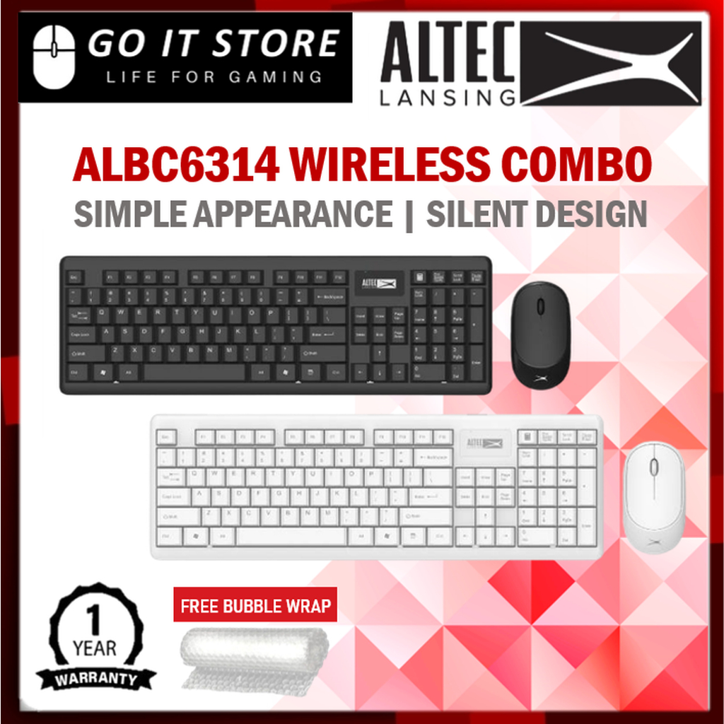 Altec Lansing ALBC6314 Wireless Keyboard and Mouse Combo (Black / White ...