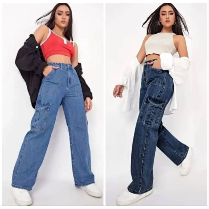 women Plazu Cargo 6 pocket High quality Deni jeans pant ready stock ...