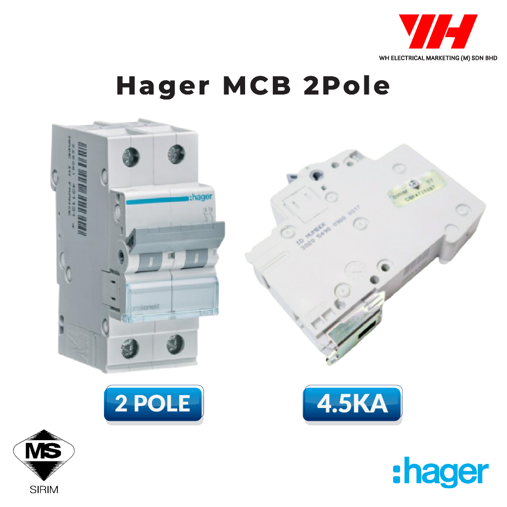 HAGER 2POLE 4.5KA MCB (1A/2A/4A/6A/10A/16A/25A/32A/40A/63A) *SIRIM APPROVE* | Shopee Malaysia