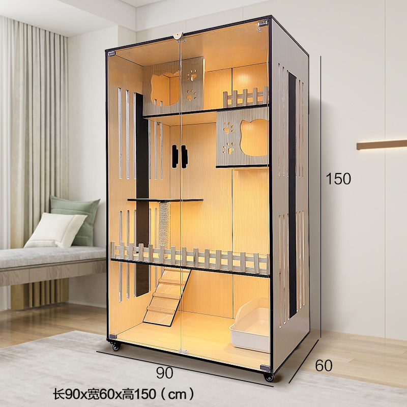 🔥Ready Stock🔥High End Premium Wood Tempered Glass Cat Villa Cat House ...