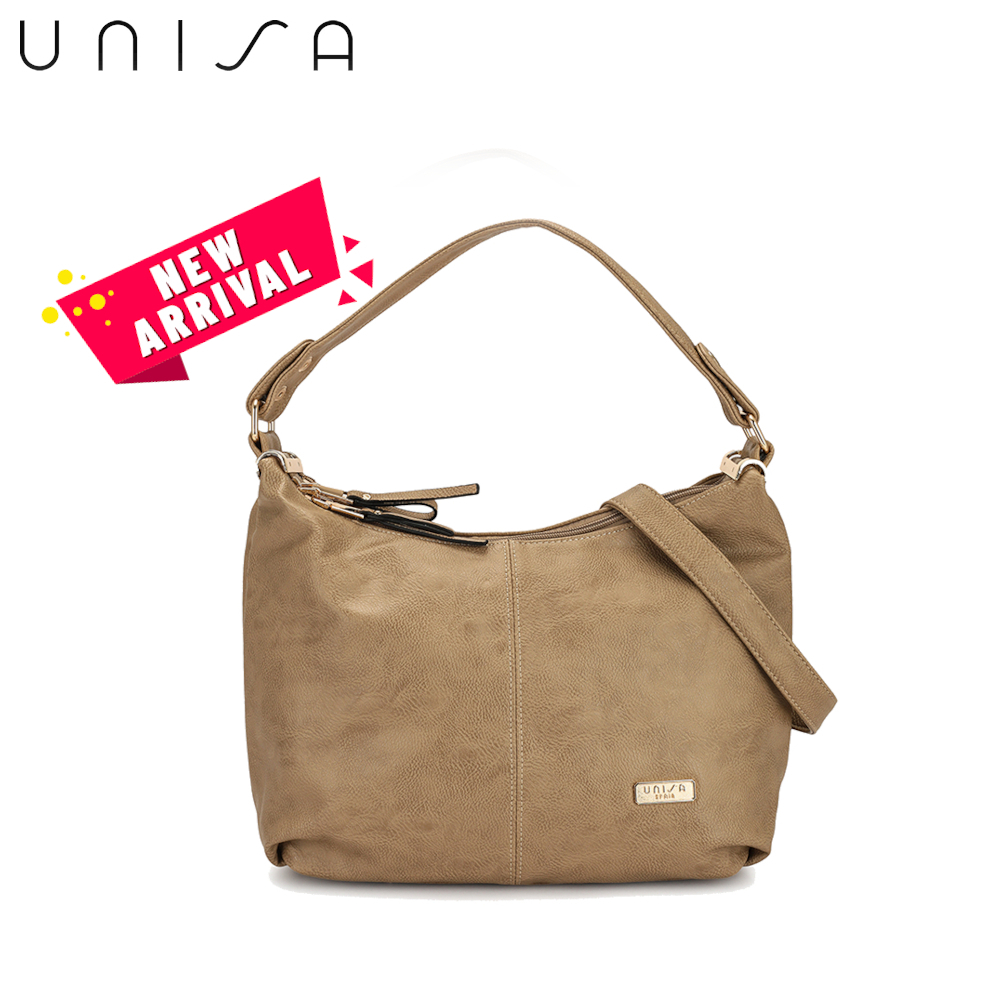 UNISA Vintage Faux Leather Hobo Bag (Black/Khaki/Maroon/Taupe) | Shopee ...