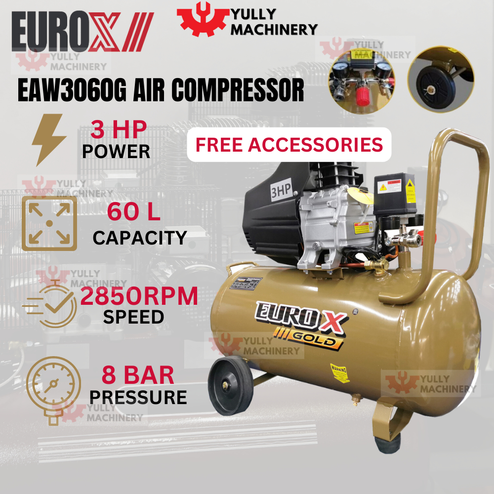 EUROX GOLD EAW3060G 3HP 60L Direct Drive Air Compressor/EUROX EAW5062G OILESS AIR COMPRESSOR ...