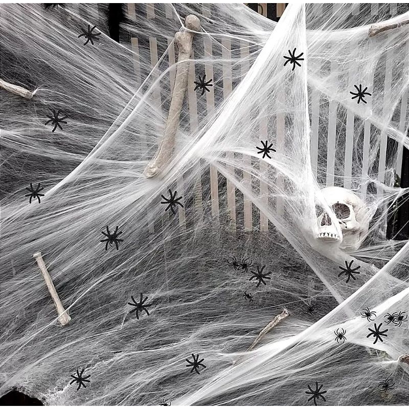 Halloween Stretchable Spider Web Cobweb With Black Spider Party ...