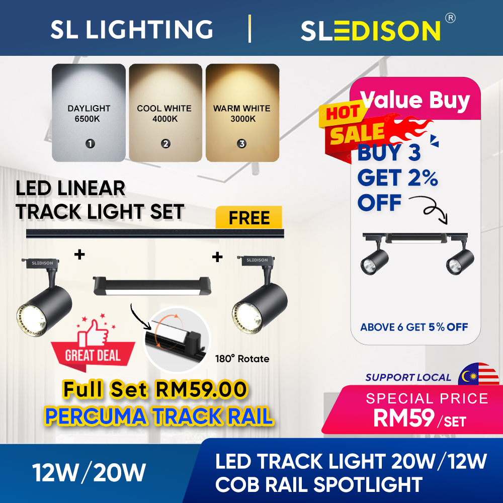 【LINEAR TRACK LIGH SET】SL EDISON 12W/20W LED Track Light Spotlight Rail ...