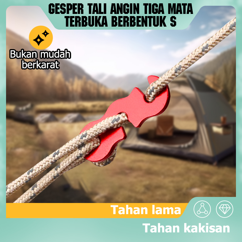 Gancu aksesori tali angin Khemah perkhemahan luar gancu pelarasan tiga ...