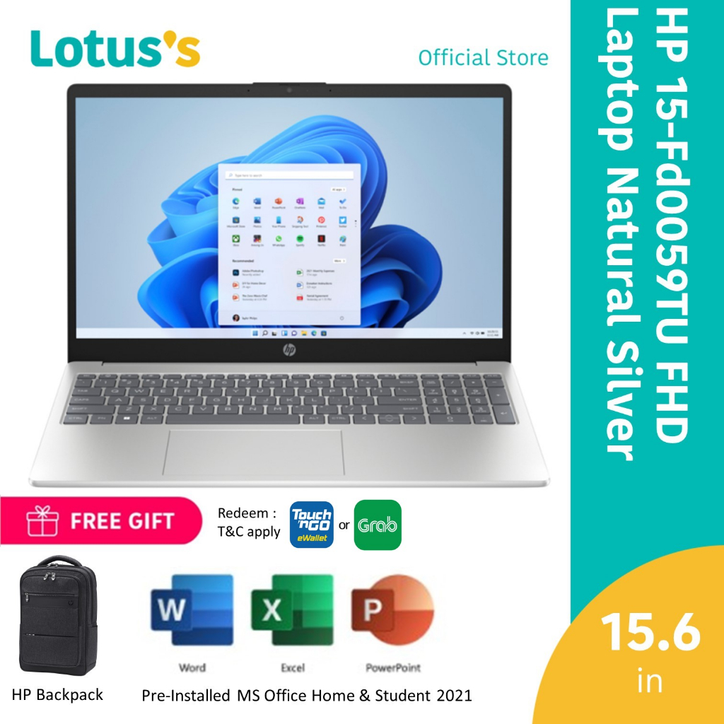 HP 15-Fd0059TU 15.6" FHD Laptop Natural Silver ( I5-1335U, 8GB, 512GB ...