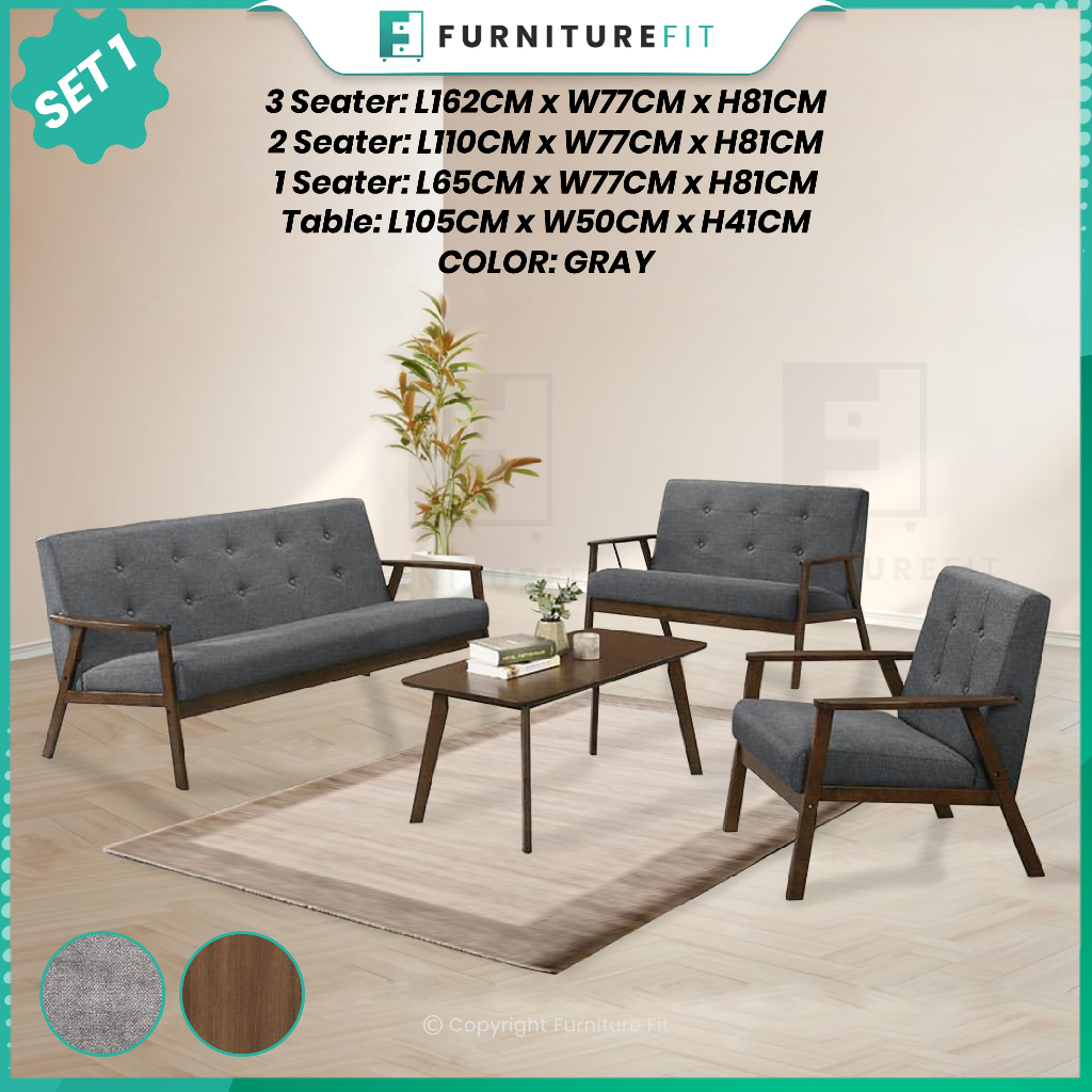 FurnitureFit Sofa Set Solid Wood Linen Fabric /Solid Wood Sofa 1+2+3 ...