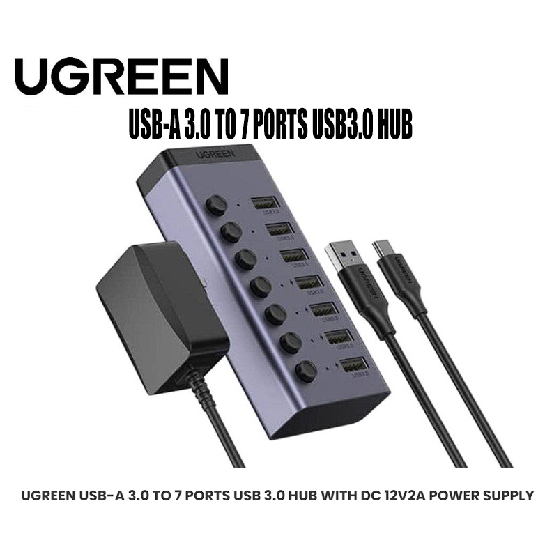 UGREEN USB 3.0 7-PORT HUB DENGAN INDIVIDU ON OFF SWITCH UG-CM481-90306 | Shopee Malaysia