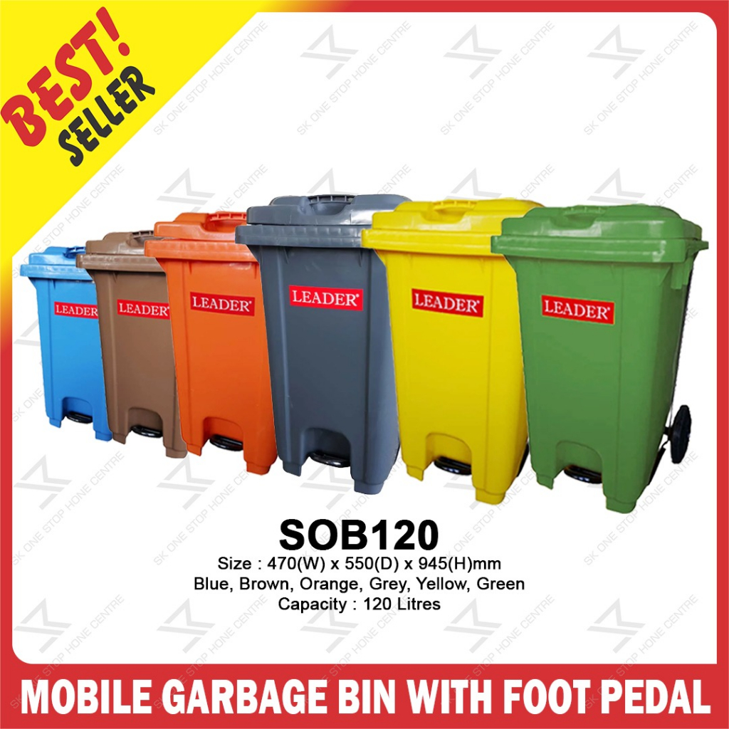 Leader SOB120 120L Mobile Garbage Bin with Foot Pedal / Dustbin with ...