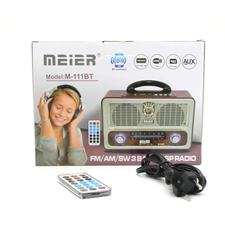 Portable Antique Radio Meier M-111BT with modern features AM/FM/SW Frequency. USB/SD/TF Card ...