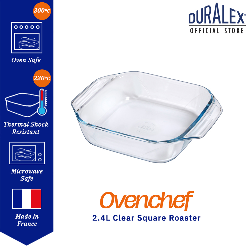 Duralex 2.4L Ovenchef Clear Square Roaster / Baking Tray / Baking Plate ...