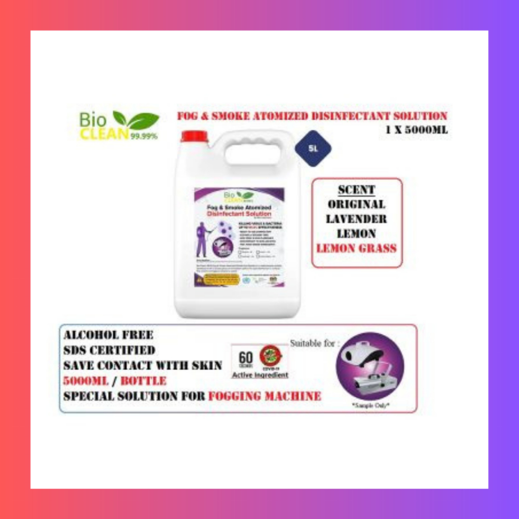 BIOCLEAN 99.99 Fogging Fog Machines Atomized Disinfectant Solution 5L - Lemon Grass Disinfect ...
