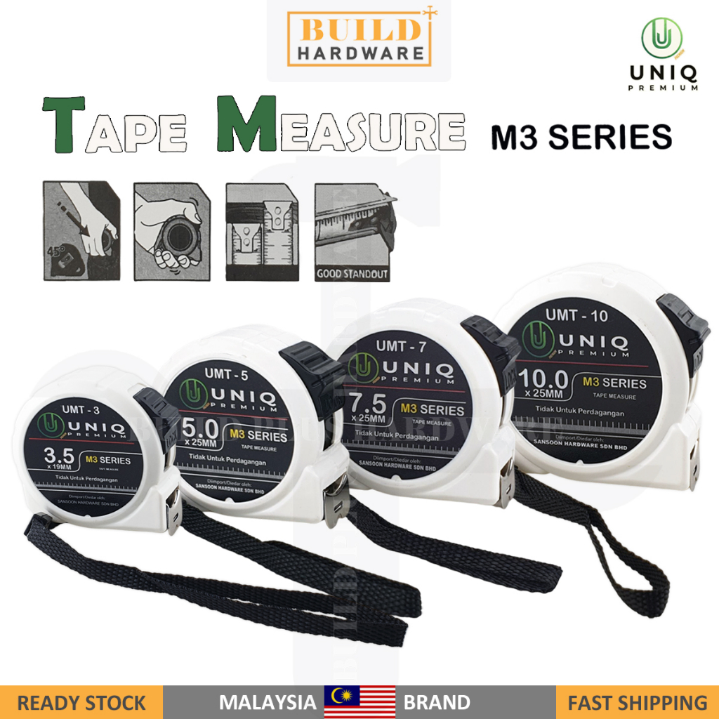 UNIQ PREMIUM 3.5M / 5M / 7.5M / 10M Measuring Tape 白壳拉尺 Pita Pengukur ...