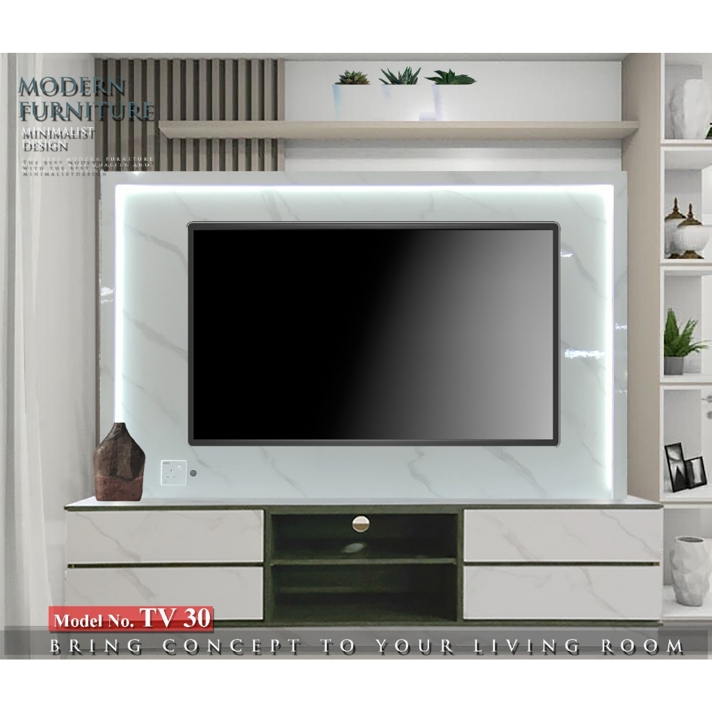 [TSB-TV30]6FT TV Cabinet with LED Light & Solid Wall/6 Kaki Kabinet TV ...