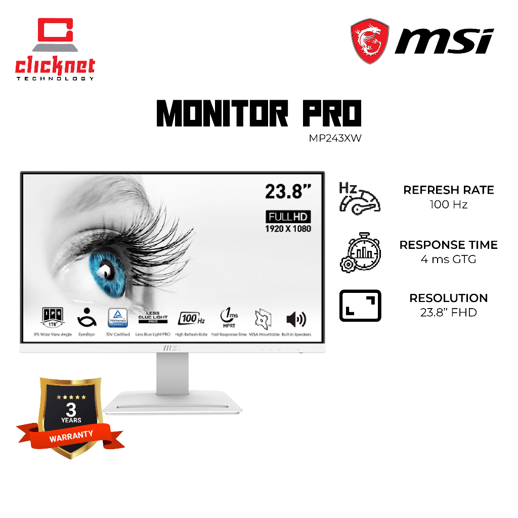 MSI PRO MP243XW 24" FHD 100Hz IPS BUSINESS MONITOR | Shopee Malaysia