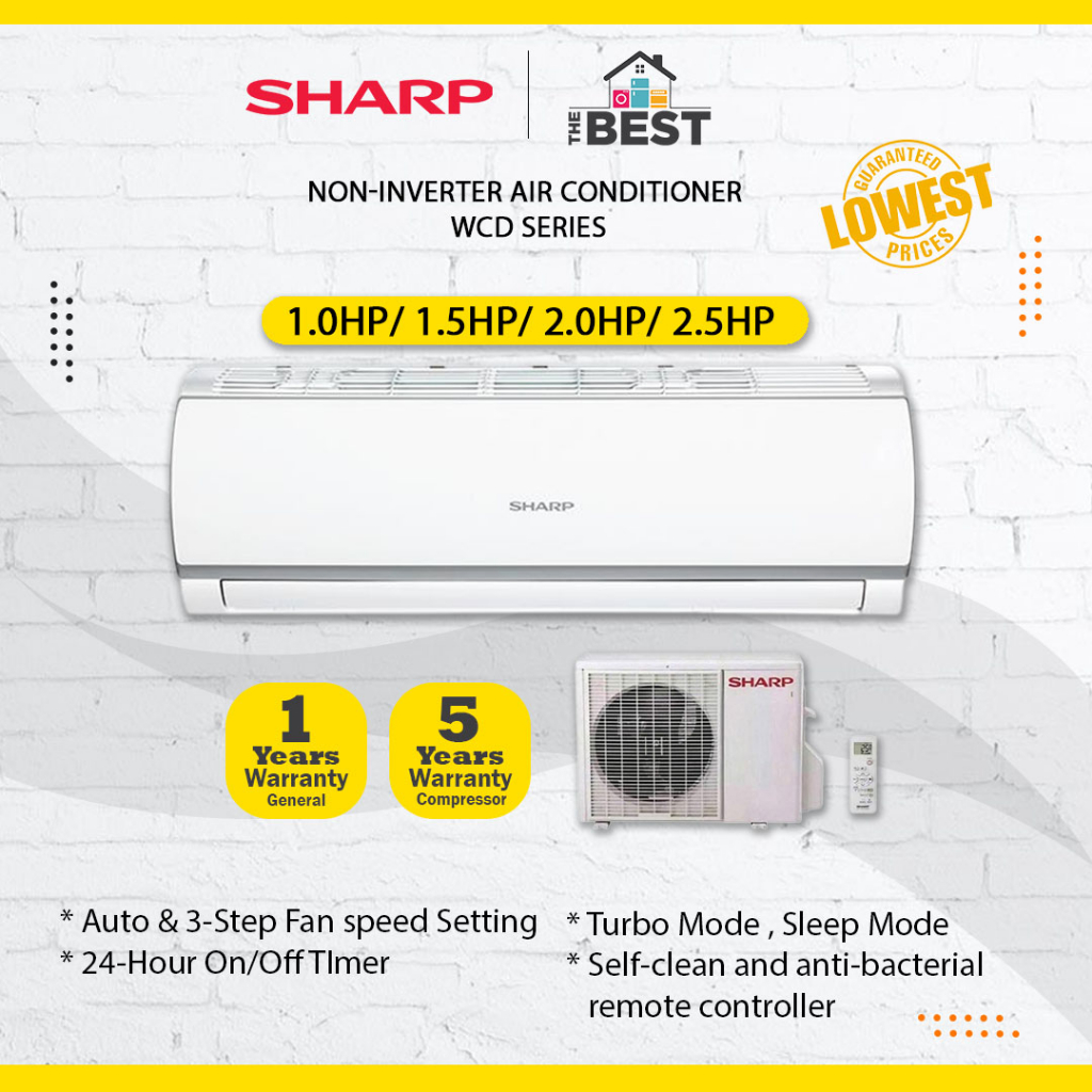 SHARP R32 Non-Inverter 1.0HP/ 1.5HP/ 2.0HP/ 2.5HP Air Conditioner Penyaman Udara 冷气机 AHA/AUA-WCD ...