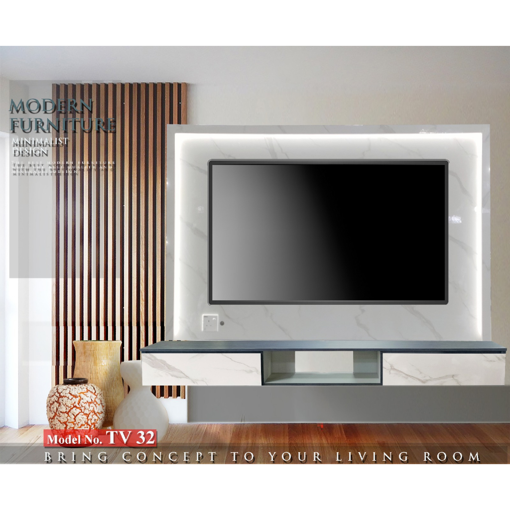 [TSB-TV32]6FT TV Cabinet with LED Light & Solid Wall/6 Kaki Kabinet TV ...