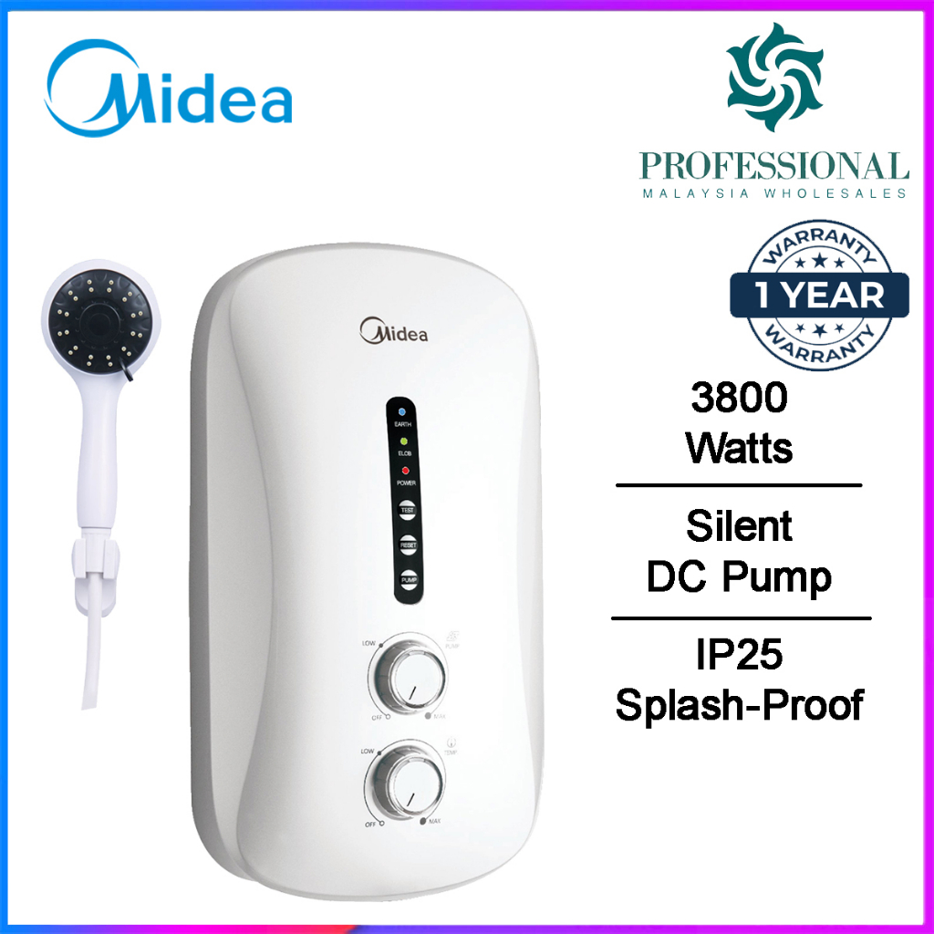 MIDEA 3.8kW Water Heater DC Silent Pump / Non Pump Home Shower (MWH-38P3, MWH-38Q) | Shopee Malaysia